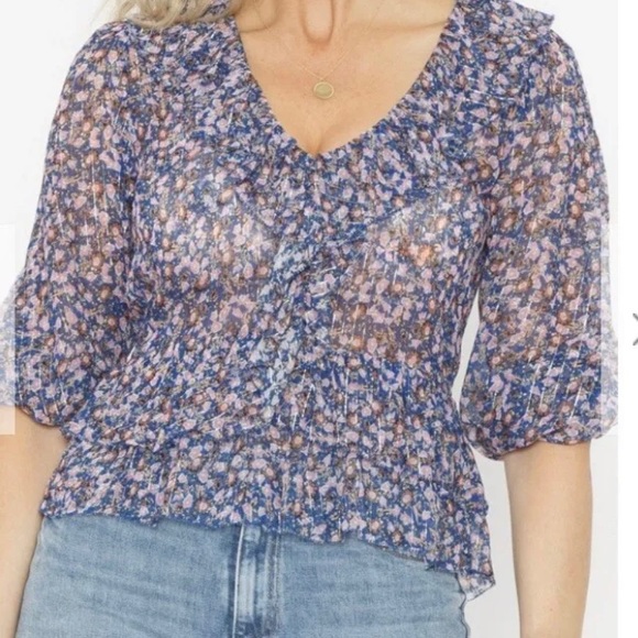 SAYLOR | Tops | Saylor Johanna Vintage Metallic Floral Balloon Sleeve ...